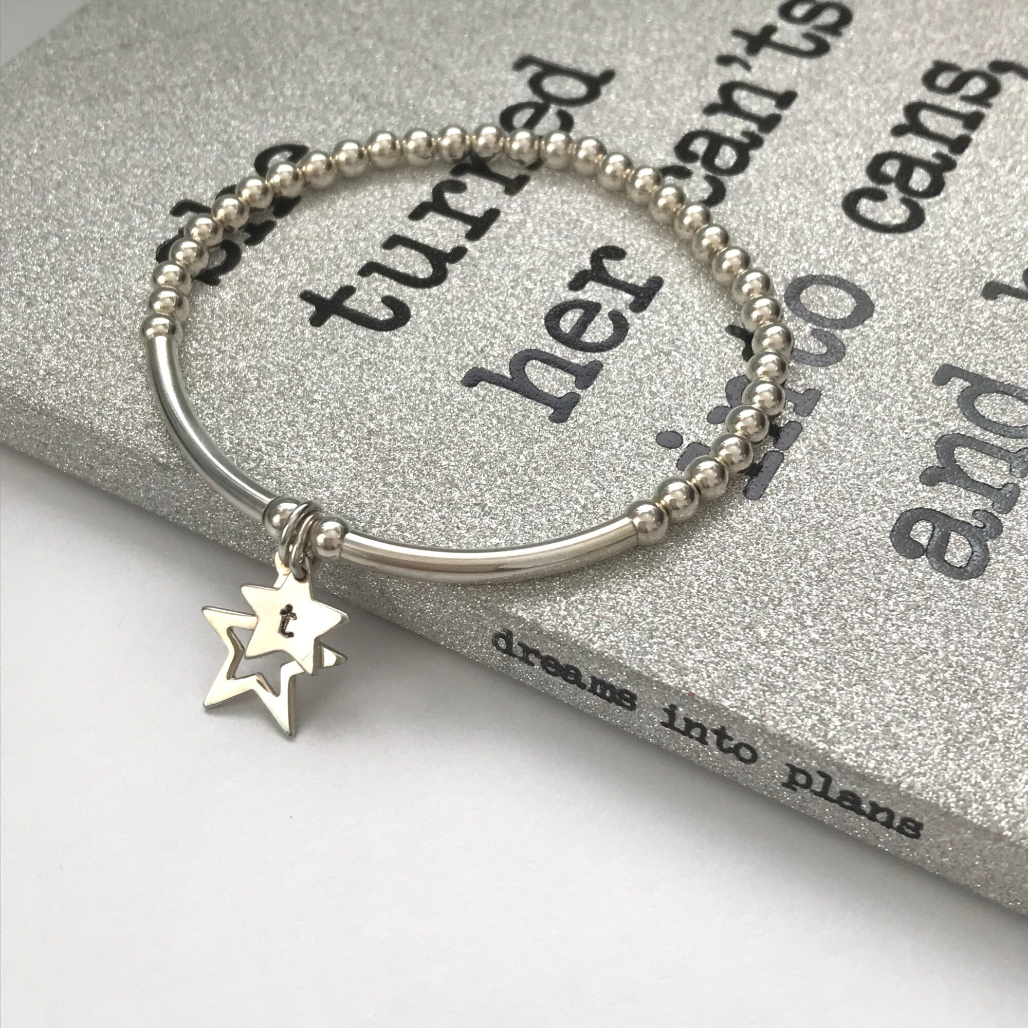 Sterling Silver Bracelets for Women, Personalised Initial Star Charms ...