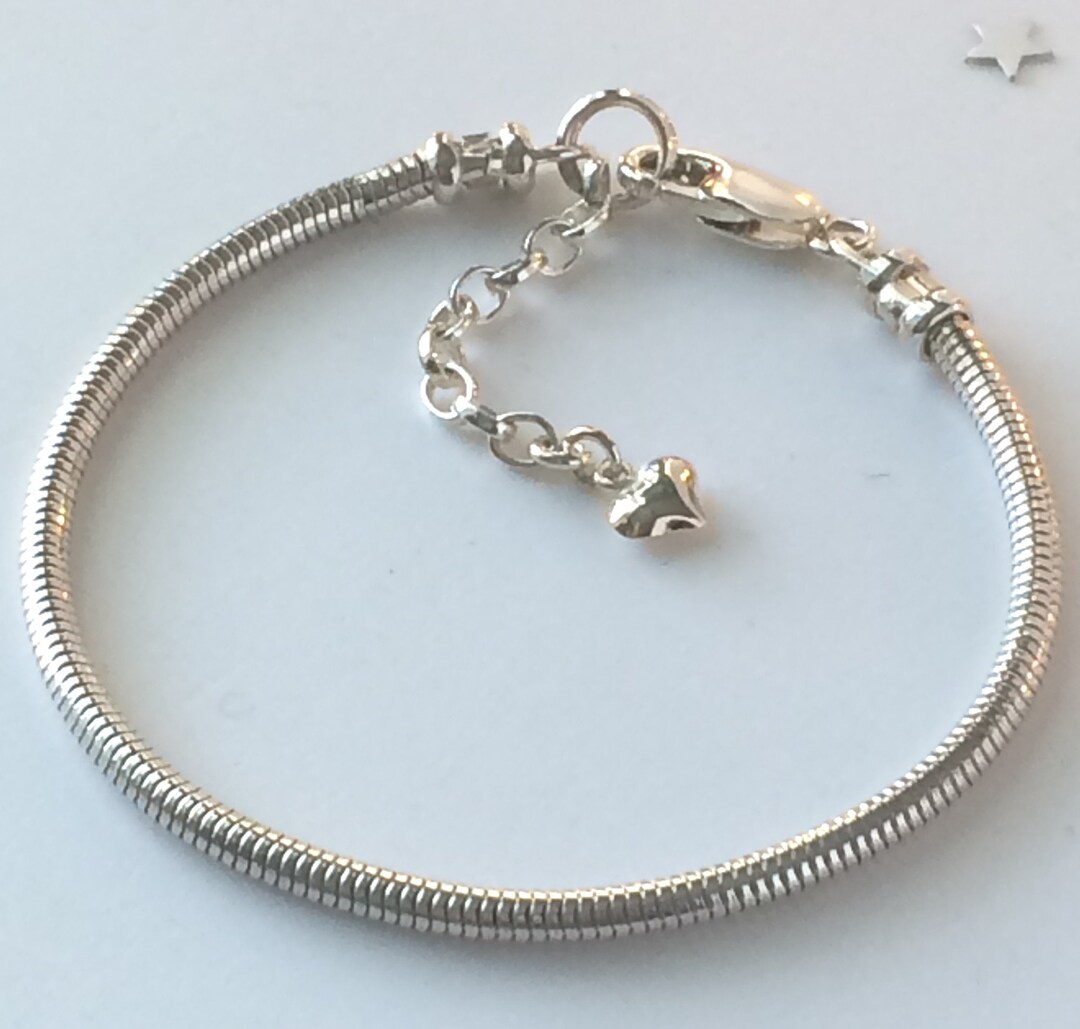 Sterling Silver Snake Chain Bracelet: Handmade Heart Charm Extender - Etsy