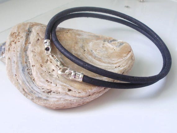 Vegan Leather Necklace for Men Black Cork Leather Sterling Silver Cord Necklace UK Handmade Gift for Men Women Custom Sizes Gift Boxed Etsy