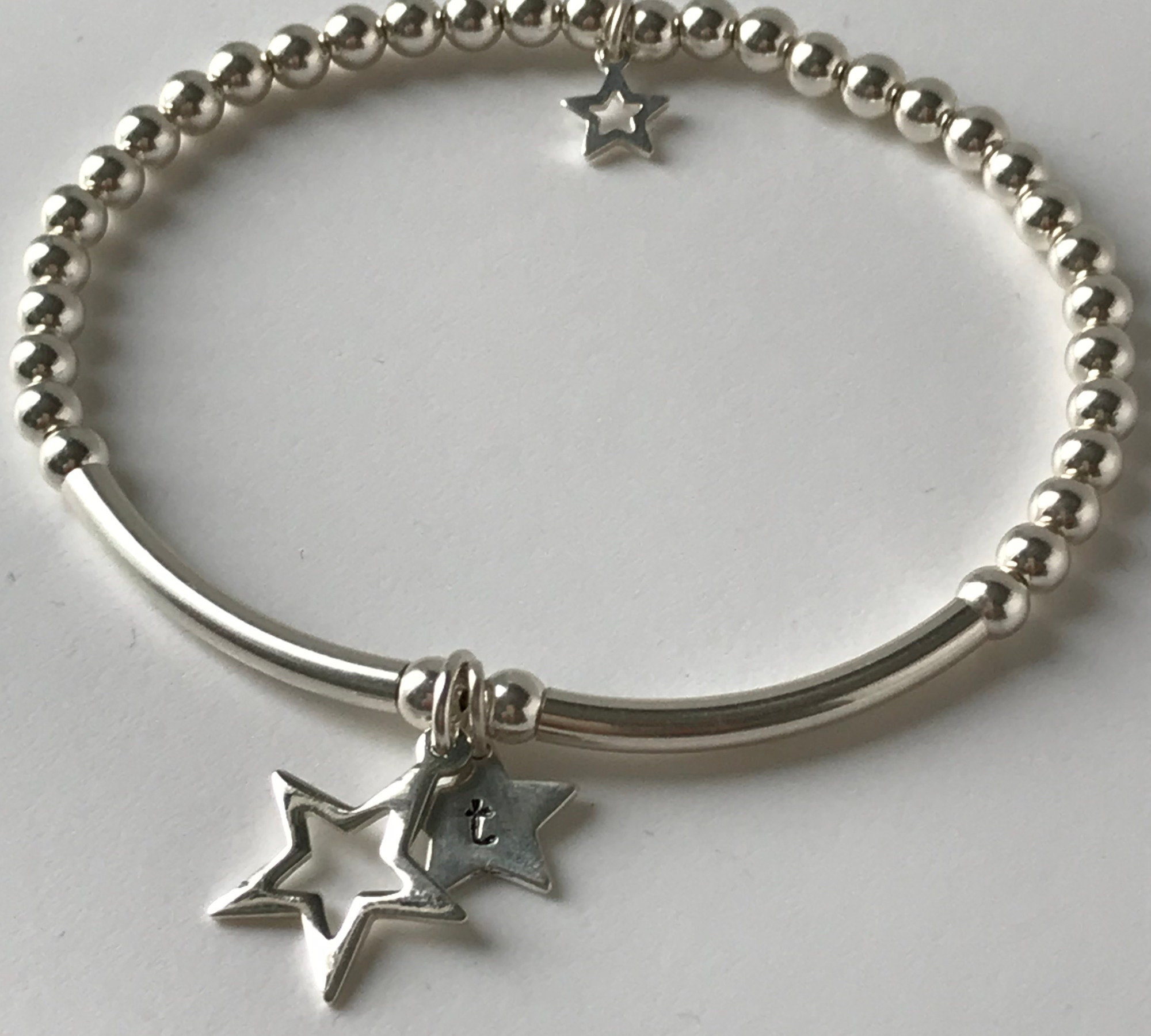 Sterling Silver Bracelets for Women, Personalised Initial Star Charms ...