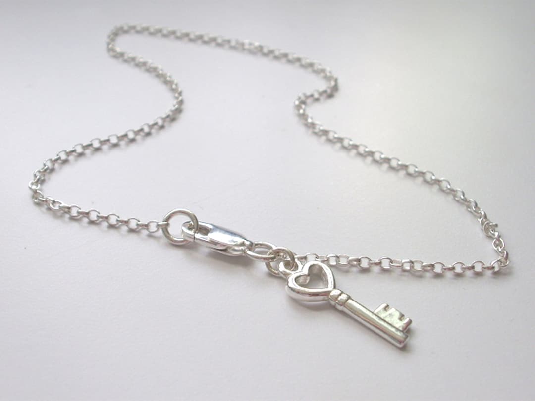 Sterling Silver Key Charm Anklet: Handmade Belcher Chain Ankle Bracelet ...