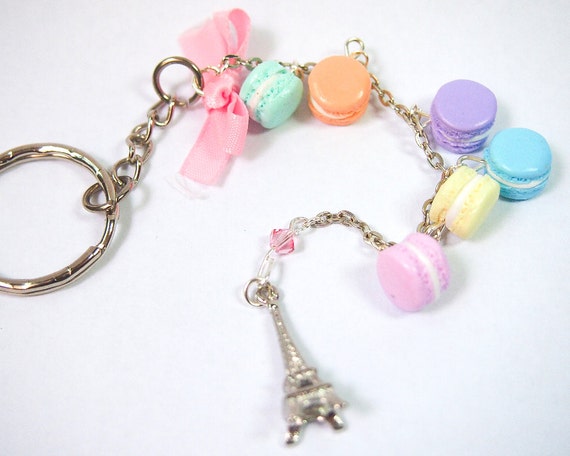 Items similar to Rainbow French Macarons Key Chain on Etsy