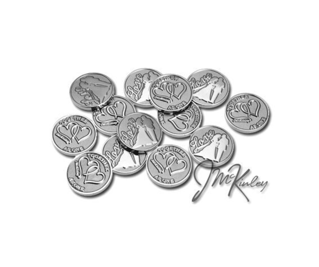 Wedding Arras Coins, Elegant Silver Bride and Groom Love Coins, Set of ...