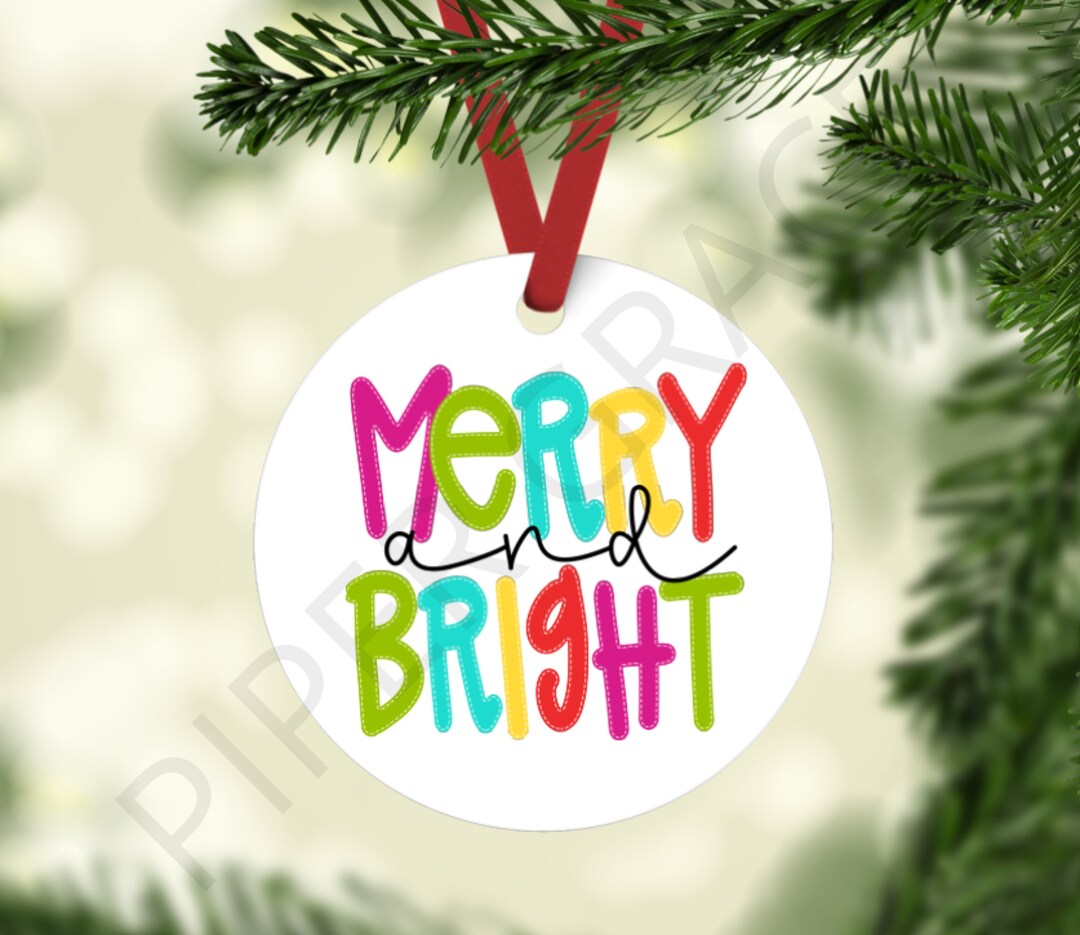 Merry and Bright Ornament, Bright Christmas Decor, Pink Christmas ...