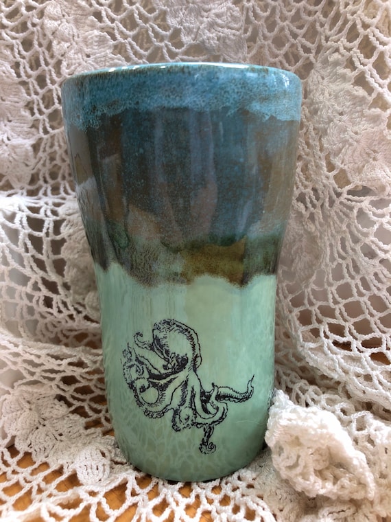 Ceramic Travel Mug With Sea Life Design Pottery Travel Mug | Etsy