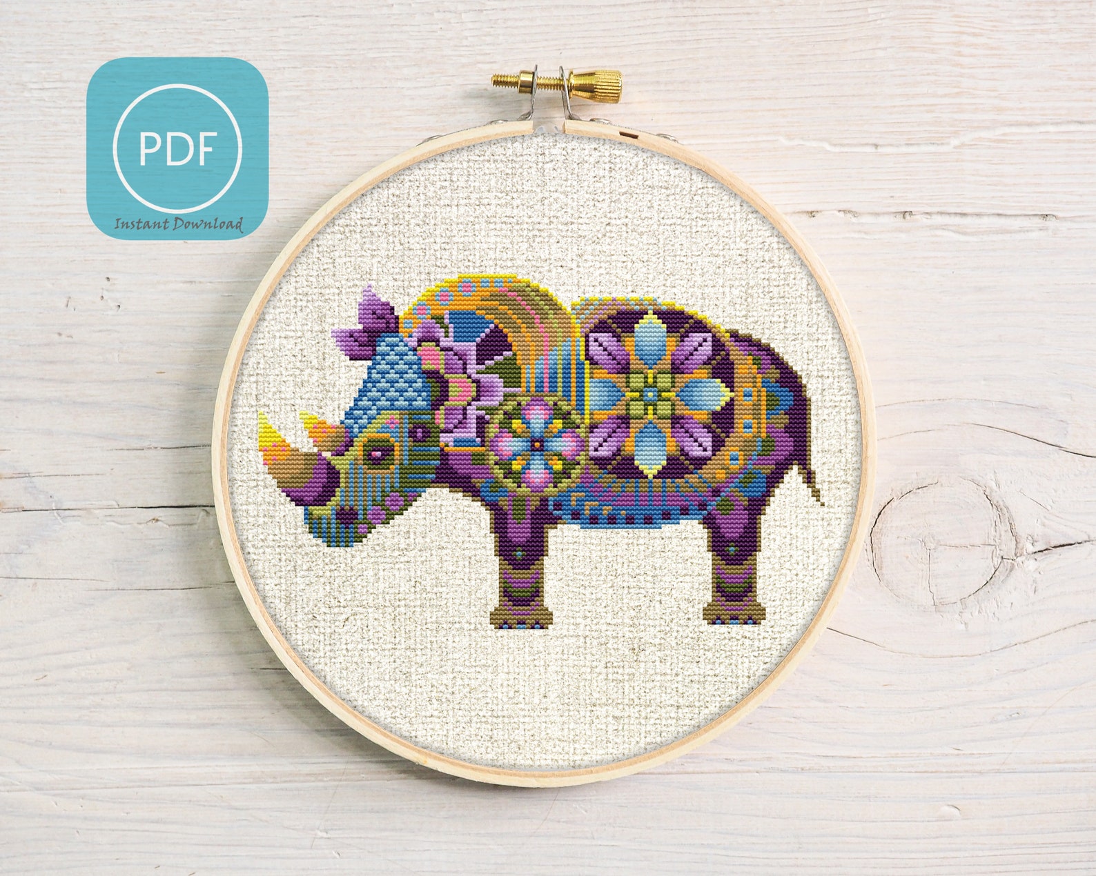 Modern Cross Stitch Pattern "mandala Rhino". (P195) - Etsy