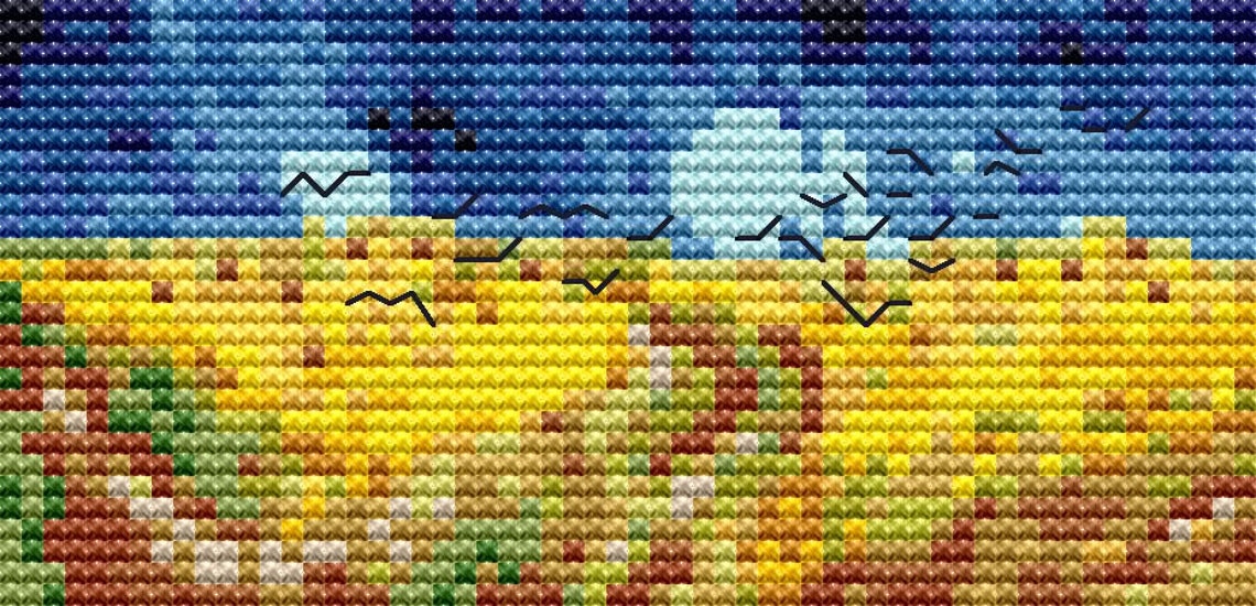 Modern Cross Stitch Pattern "tiny Wheatfield With Crows" by Van Gogh ...