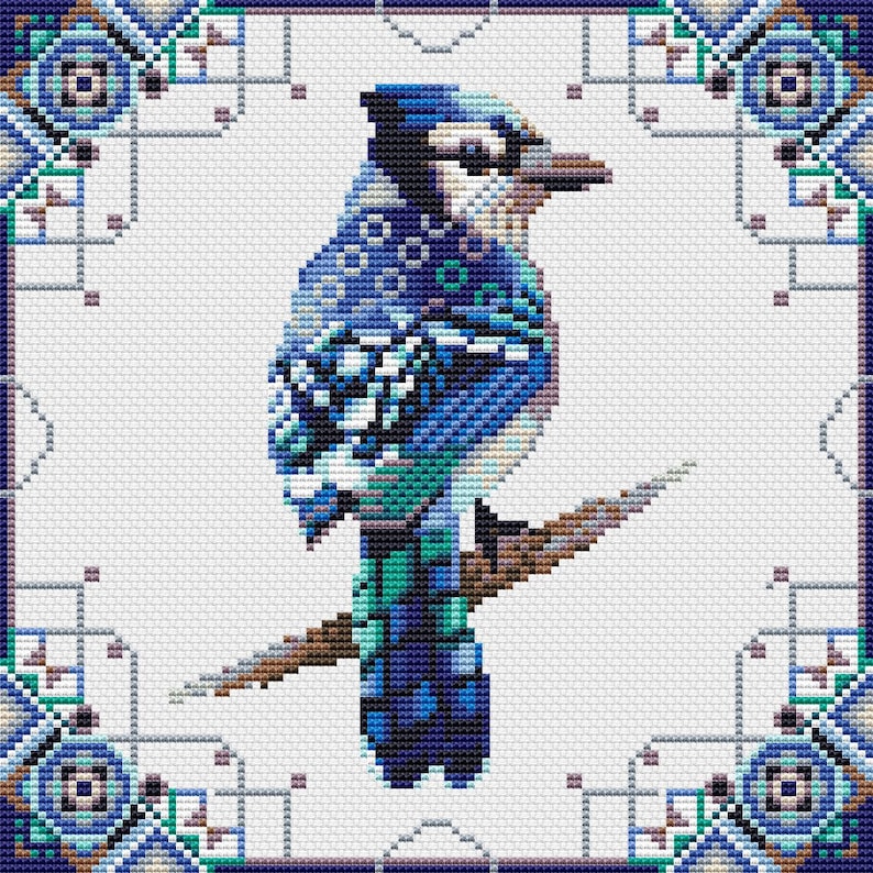 Modern Cross Stitch Pattern blue Jay. Very | Etsy