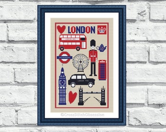 Modern Cross Stitch Patterns london Poster Style | Etsy