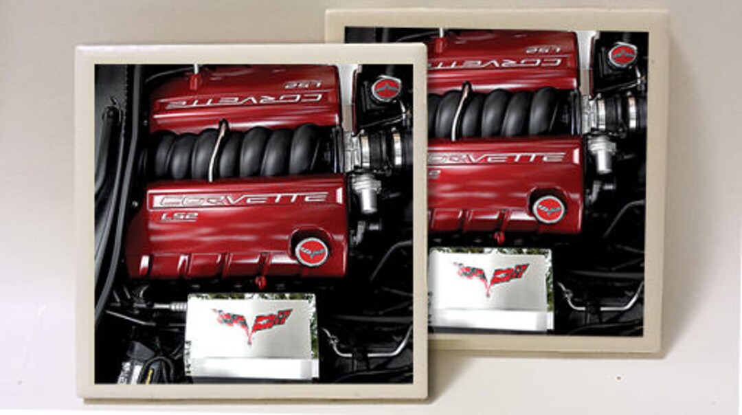 Chevy Corvette LS2 Engine Set of 2 Ceramic Tile Coasters - Etsy