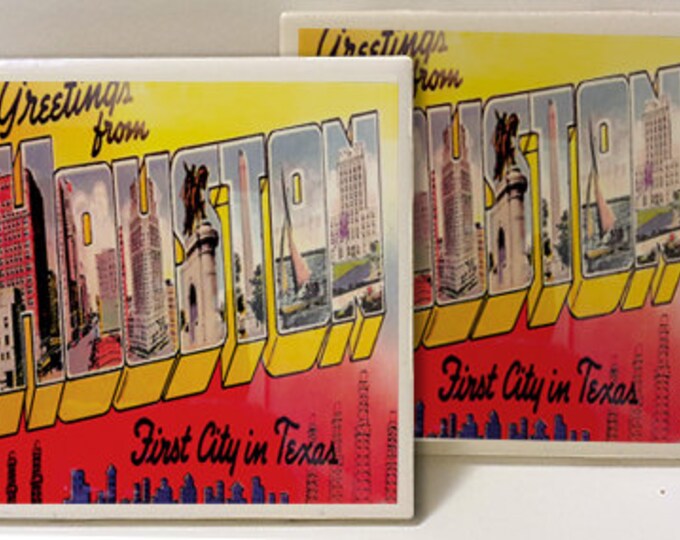 Houston Texas Greeting Card Set of 2 Ceramic Tile Coasters - Etsy