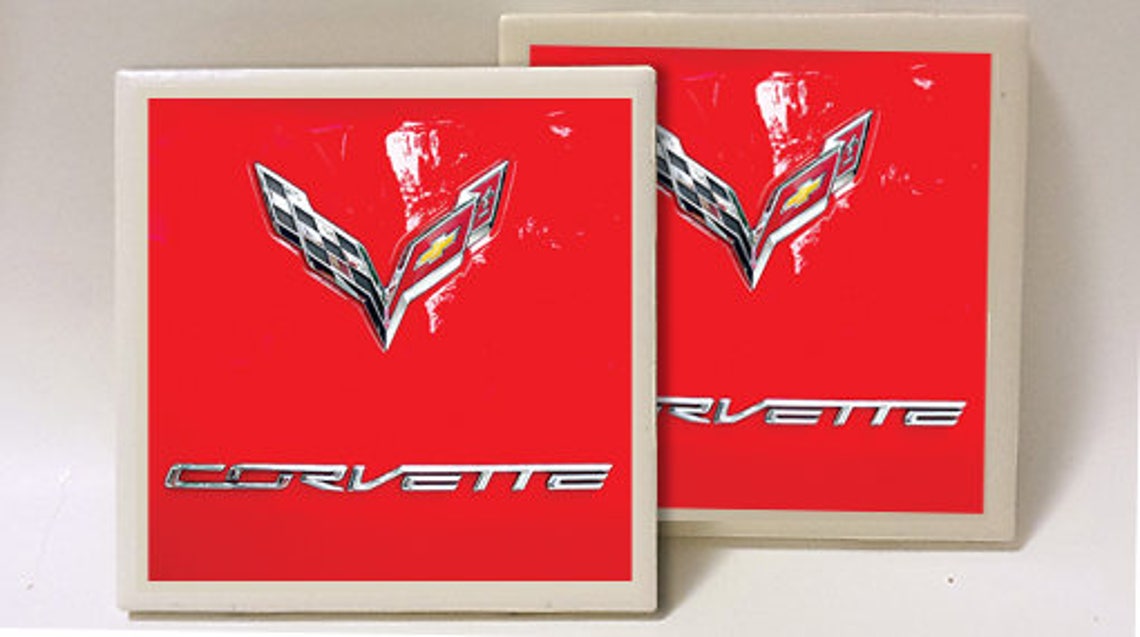 Chevy Corvette Modern Emblem Logo Set of 2 Ceramic Tile Coasters - Etsy