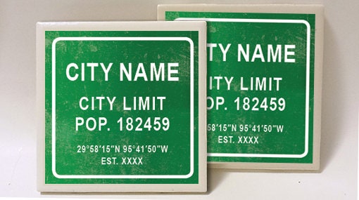 CUSTOM NAME City Highway Limits Sign Image Set of 2 Ceramic Tile ...