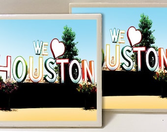 Texas Strong Houston Harvey Set of 2 Ceramic Tile Coasters | Etsy