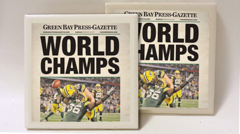 Green Bay Packers Super Bowl Champion Set of 2 Ceramic Tile Coasters - Etsy