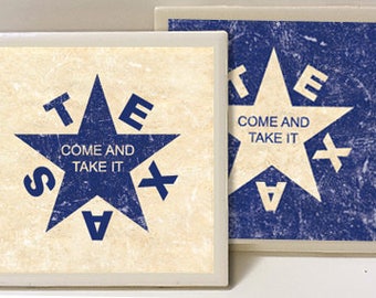 Texas Flag History Republic Set of 2 Ceramic Tile Coasters | Etsy