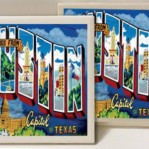 Austin Texas Greeting Sign Set of 2 Ceramic Tile Coasters - Etsy