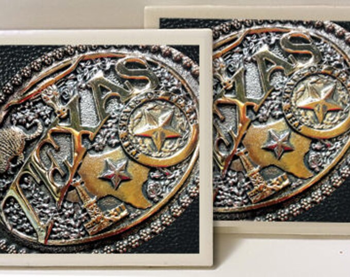 Texas Belt Buckle Set of 2 Ceramic Tile Coasters - Etsy