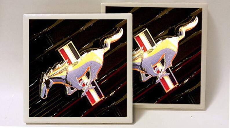 Ford Mustang Front Logo Set of 2 Ceramic Tile Coasters - Etsy