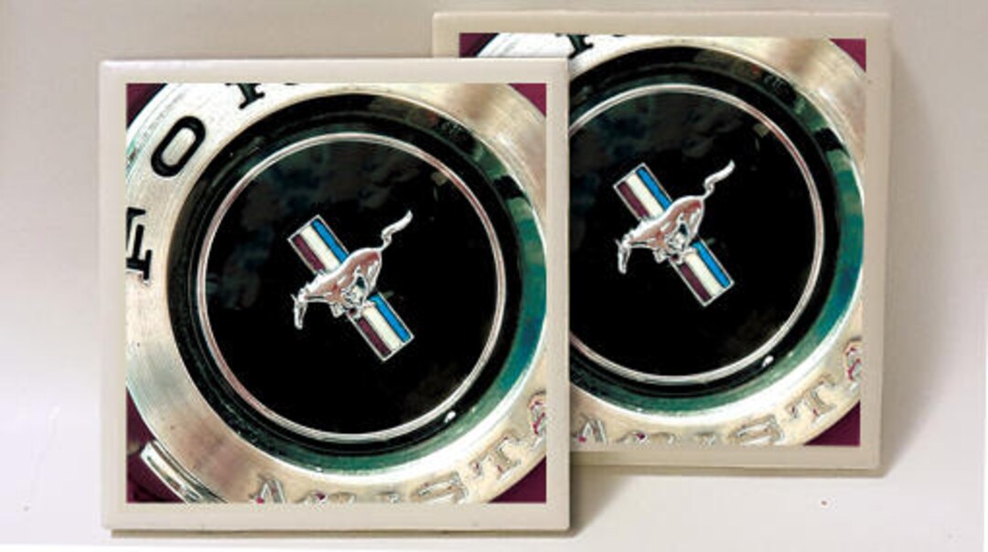 Ford Mustang Gas Cap Logo Set of 2 Ceramic Tile Coasters - Etsy