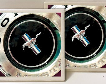 Ford Mustang Front Logo Set of 2 Ceramic Tile Coasters | Etsy