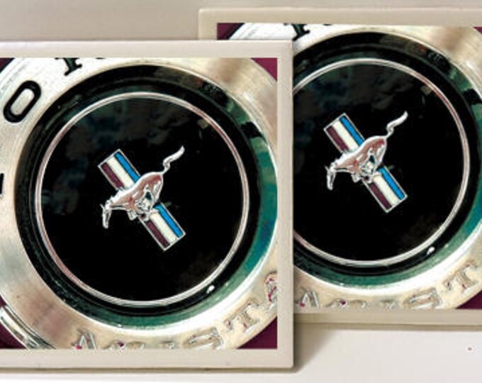 Ford Mustang Gas Cap Logo Set of 2 Ceramic Tile Coasters - Etsy