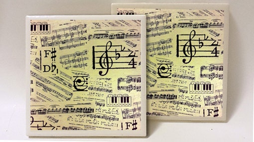 Music Notes Set of 2 Ceramic Tile Coasters - Etsy