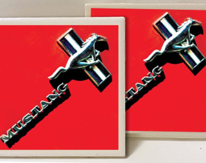 Ford Mustang Classic Logo Set of 2 Ceramic Tile Coasters - Etsy