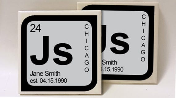 CUSTOM NAME Periodic Table of Elements Set of 2 Ceramic Tile | Etsy
