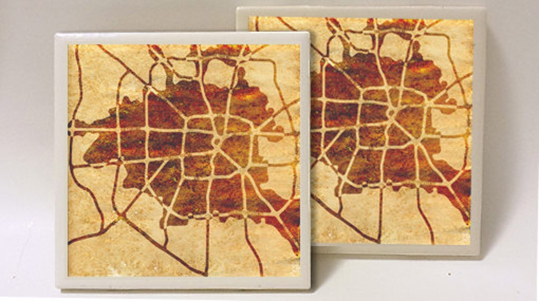 Houston Texas Map Set of 2 Ceramic Tile Coasters - Etsy