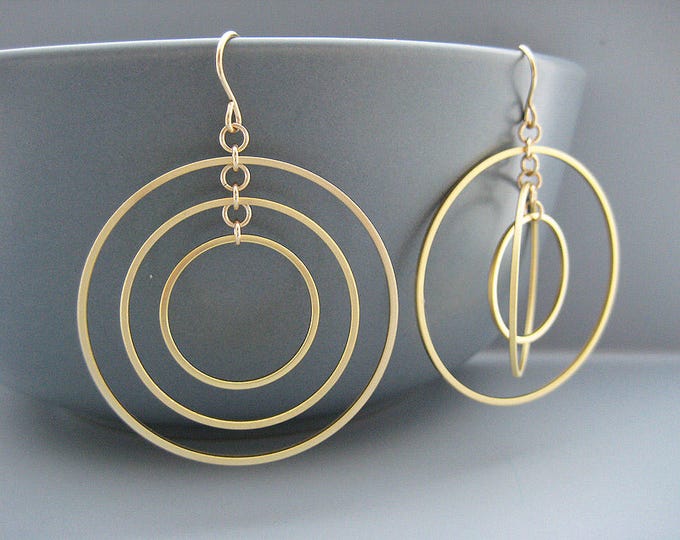 Multiple Hoop Earrings Gold Dangle Concentric Circle, Office Jewelry ...