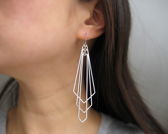Edgy Earrings, Lightweight Statement Earrings, Extra Long Silver Art ...