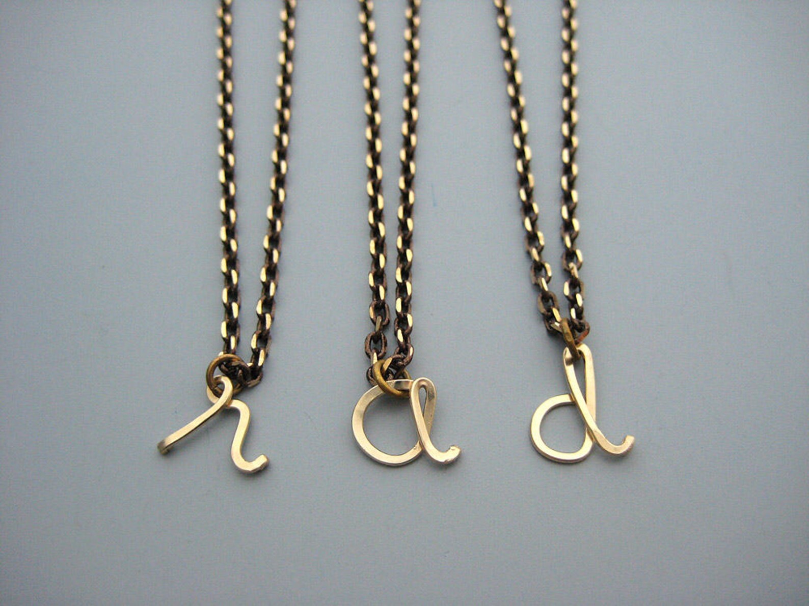 Gold Cursive Initial Necklace With Bronze Chain Men Initial | Etsy