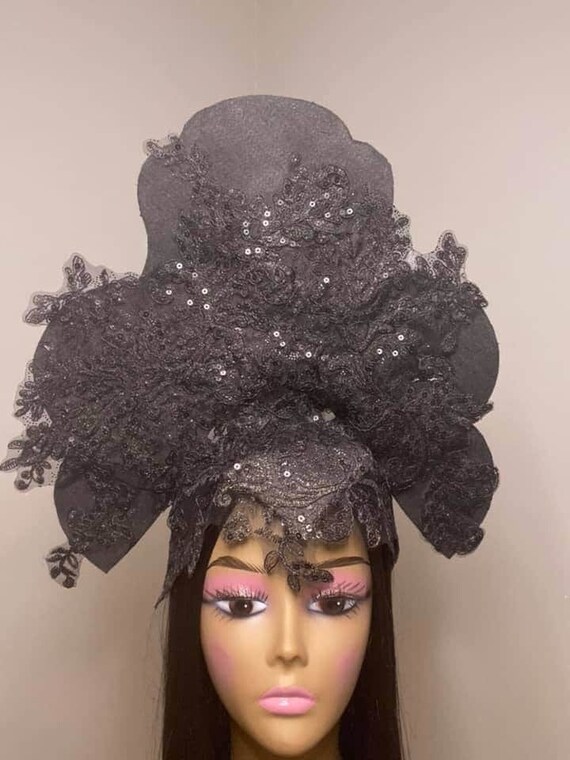 Large Black Lace Headpiece. Unique Headpiece for Photoshoots | Etsy