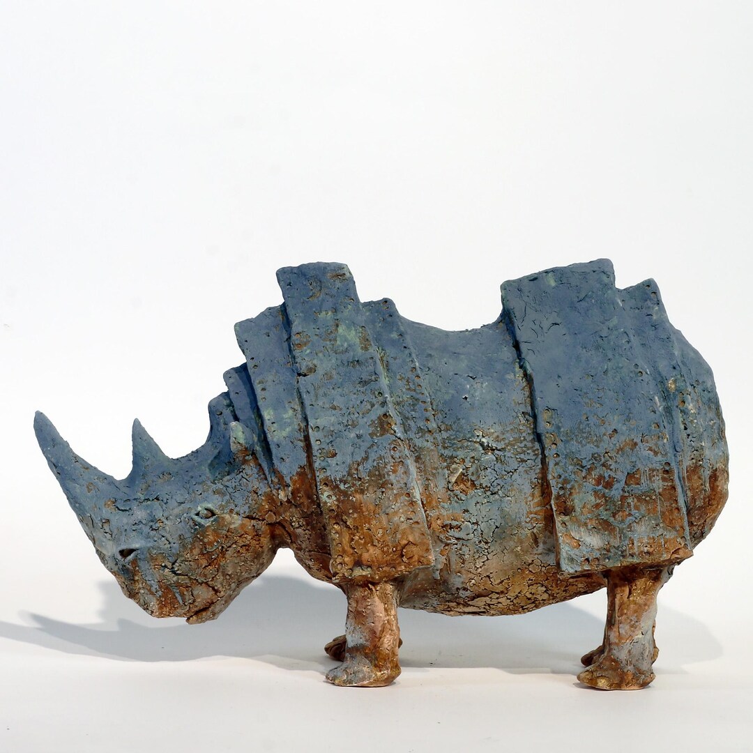 The Blue Rhino, Ceramic Sculpture - Etsy