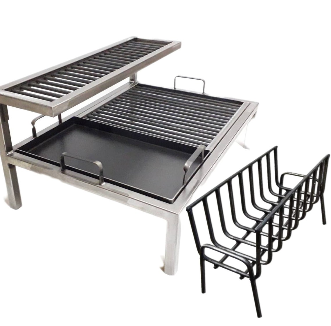 Argentine BBQ Grill & Fire Pit: Two-level Iron Asado Grill With Griddle ...