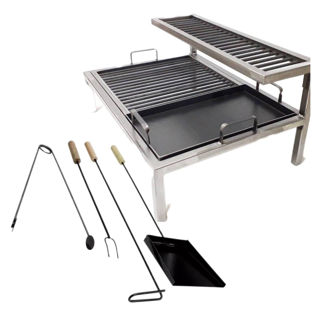 Argentine Iron BBQ Grill With Griddle & Tool Set - Two-level Parrilla ...