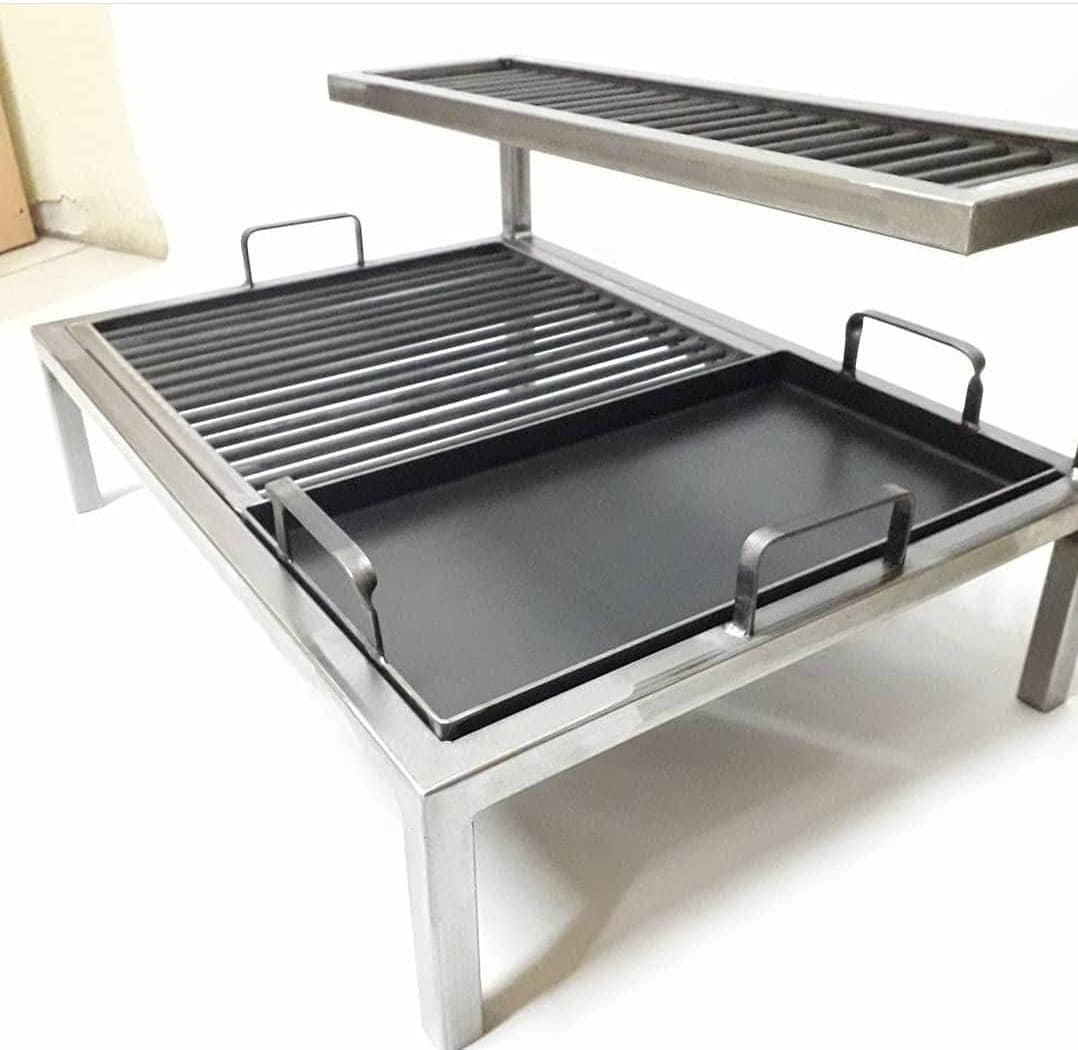 Argentine BBQ Grill & Fire Pit: Two-level Iron Asado Grill With Griddle ...