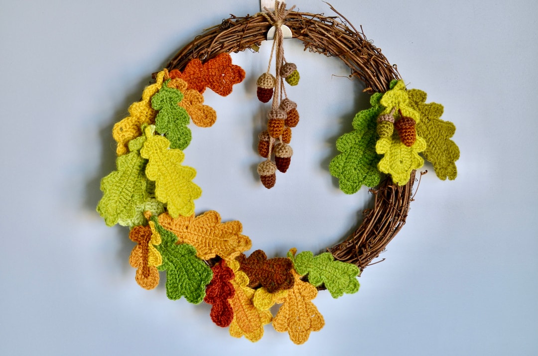 Crochet Oak Leaf, Fall Autumn Garland, Oak Leaves and Acorns Bunting ...