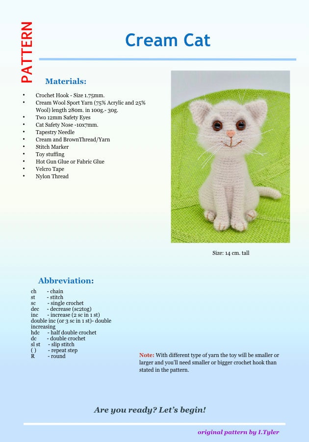 Crochet Cat Pattern Cat Amigurumi Pattern Crochet Cream Cat | Etsy