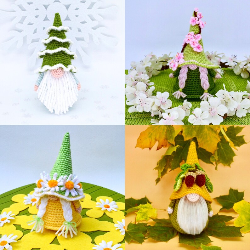 Crochet Gnome Pattern Four Seasons Autumn Winter Spring - Etsy
