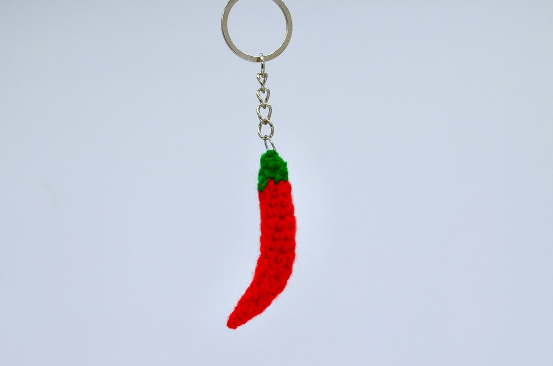 Crochet Chili Pepper Keychain, Chilli Pepper Charm, Keyring for ...