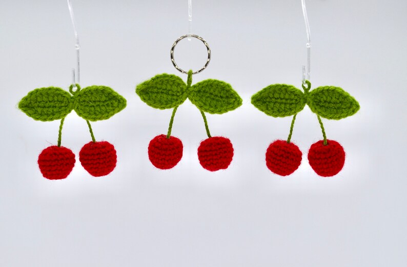 Cherry With Leaves Keychain Crochet Pattern, Cherry Charm Crochet ...