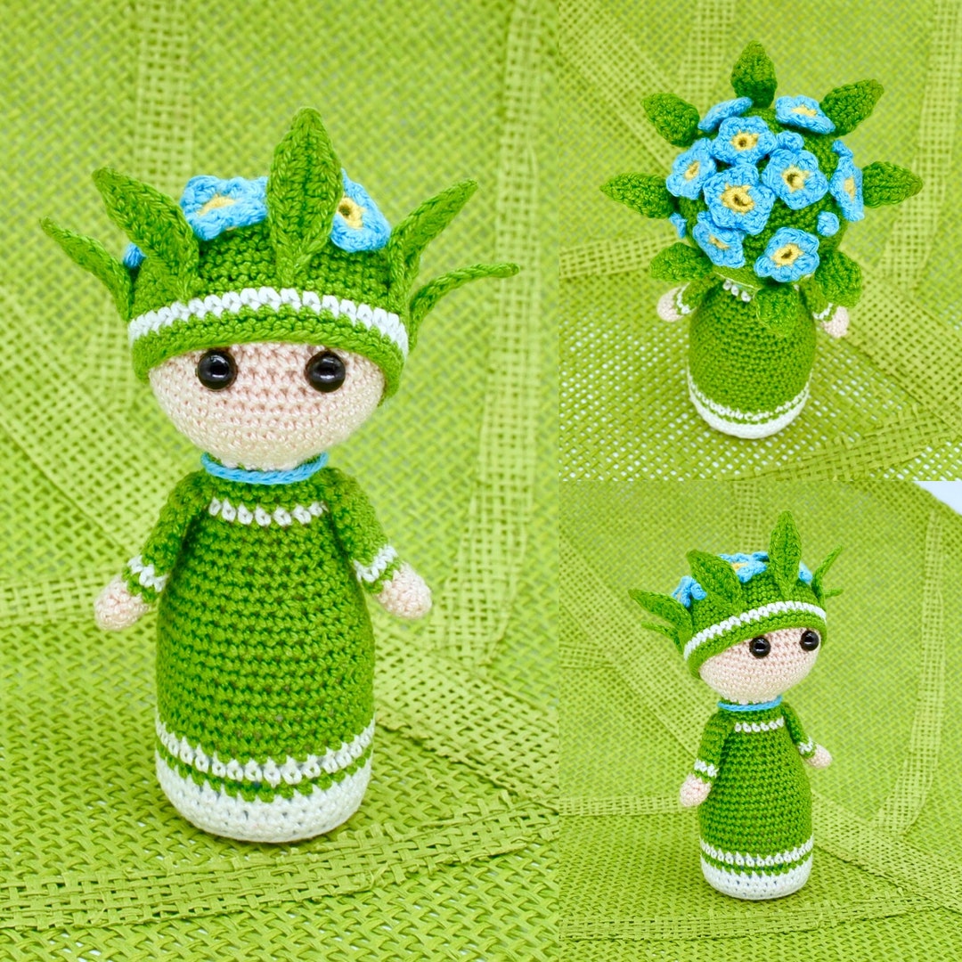 Crochet Doll, Crochet Pattern Forget Me Not Amigurumi Doll - Flower ...