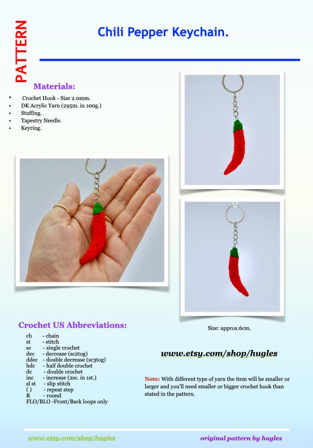 Crochet Chili Pepper Keychain, Chilli Pepper Charm, Keyring for ...