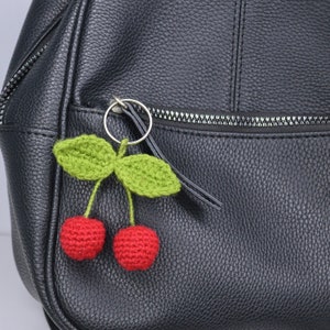 Cherry With Leaves Keychain Crochet Pattern, Cherry Charm Crochet ...