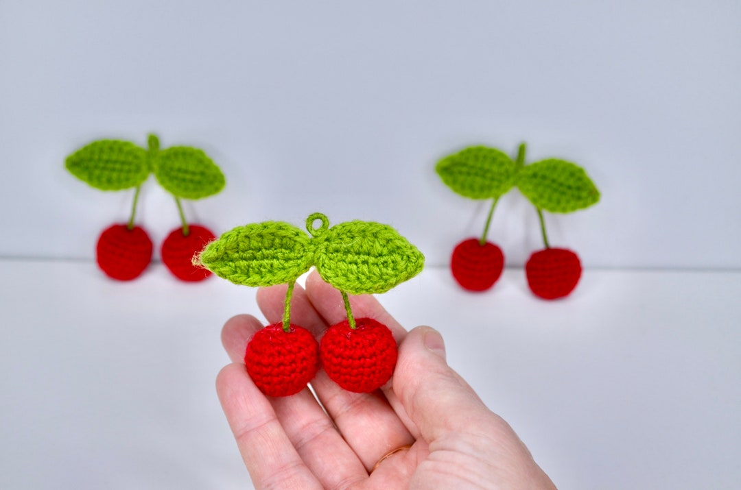 Cherry With Leaves Keychain Crochet Pattern, Cherry Charm Crochet ...