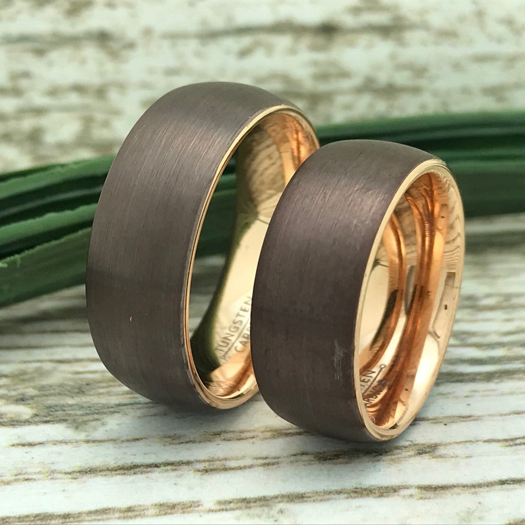 His and Her Ring Tungsten Ring Set, Personalized Two Tone Tungsten ...