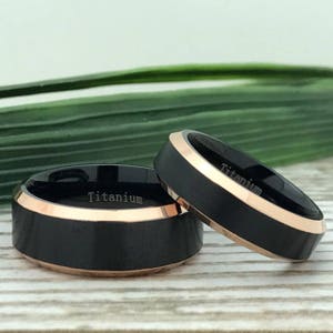 8mm/6mm Two Tone Titanium Rings, His and Her Ring Set, Date Rings ...