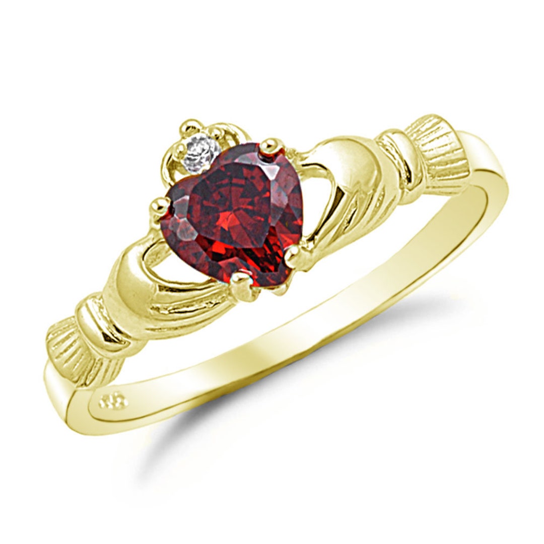 Claddagh Ring Garnet CZ Claddagh Ring Gold Plated 925 - Etsy